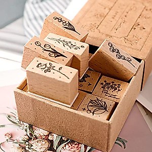 Wooden Plant Patterns Rubber Stamp - Plant and Flower Decorative Wooden Rubber Stamp Set for DIY Craft Card Scrapbooking Supplies Photo Album, Hand Book, Planner, Scrapbooking, 12Pcs