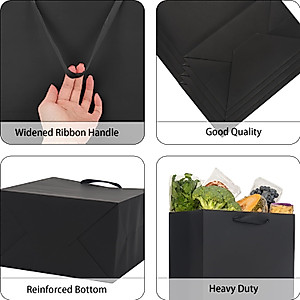 QIELSER 12 Pack Black Gift Bags with Ribbon Handles, Kraft Paper Gift Bags 3 Different Sizes in 8.5", 10" and 13" for Party Favor, Wedding, Retail Merchandise, Baby Shower, Christmas