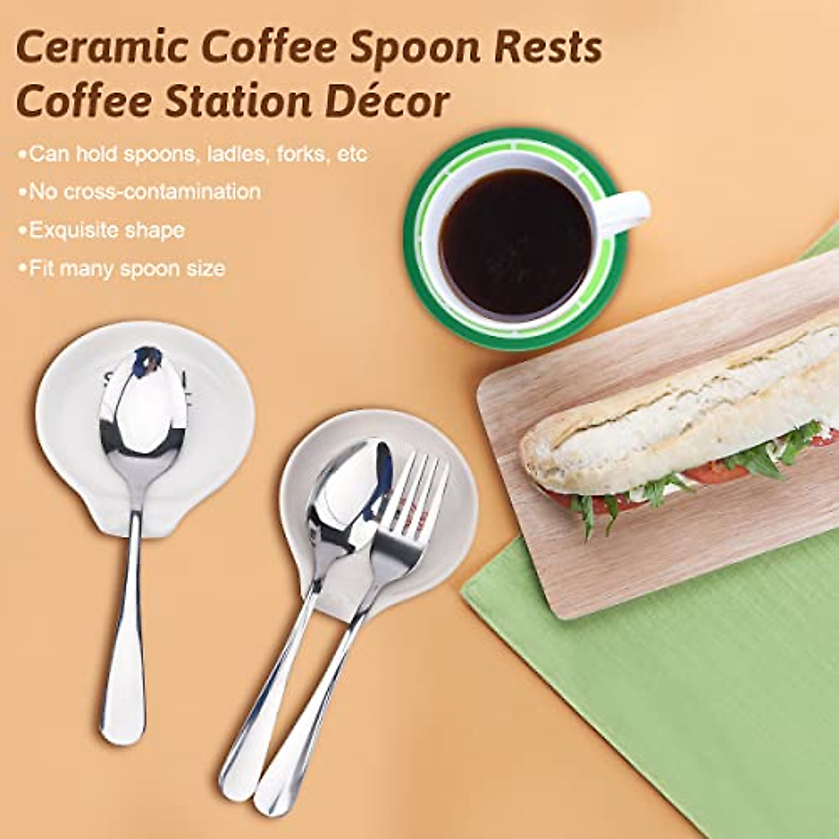 2Pcs Spoon Rest, 4in Coffee Spoon Rest Kitchen Cooking Spoon Holder for Stove Top, Kitchen Counter & Coffee Bar Station, Small Ceramic Spoon Rest for Spoon Fork Ladles Whisks and Kitchen Gadgets