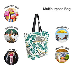 SUABO Cute Sloth Canvas Tote Bag Large Women Reusable Shopping Grocery Bag, Casual Shoulder Bag Handbag for Christmas Mom's Gift