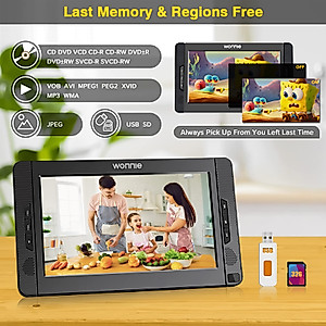 Wonnie 10.5inch Dual Portable DVD Player for Car, Headrest Kids CD Players with Two Headphones Built-in 5 Hours Rechargeable Battery, Support USB/SD/MMC,Regions Free,AV Out & in ( 1 Player+1 Monitor )
