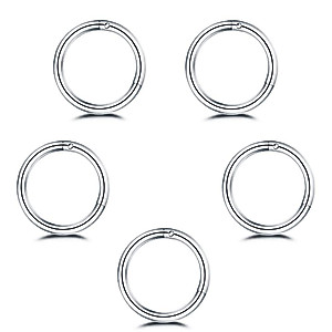 5Pcs Stainless Steel 16G Sleeper Earrings for Women Men Boys Septum Hinged Clicker Nose Lip Ring Helix Daith Cartilage Tragus Piercings Hypoallergenic Sensitive Ears Jewelry (8mm in silver-16G)
