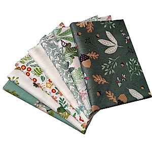 Qililandiy 7 Pcs Green Floral Fat Quarters Fabric Bundles Quilting Fabric Bundle Patchwork for Sewing Quilting and Crafting (18x22 inch)