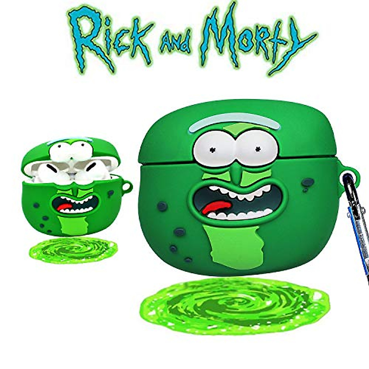 sdfsd AirPods Pro Case [3D Rick and Morty Cute Unique Cartoon ] Personalized Custom Skin Silicone Protective Cases(Green)