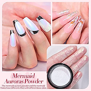BORN PRETTY Chrome Powder Holographic Nail Art Powder Auroras Mermaid Pearl Nail Powder Reflective Glitter Manicure Pigment 6 Boxes