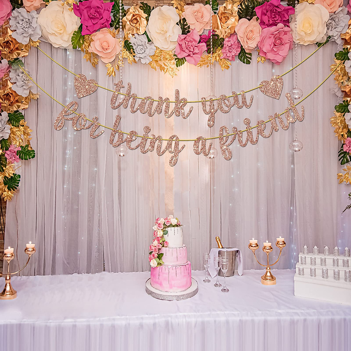 Helewilk Thank You for Being a Friend Banner, Girls Party Decorations, Thank You Party Banner, Friends Birthday/Anniversary/Graduation Party Hanging Decor Supplies