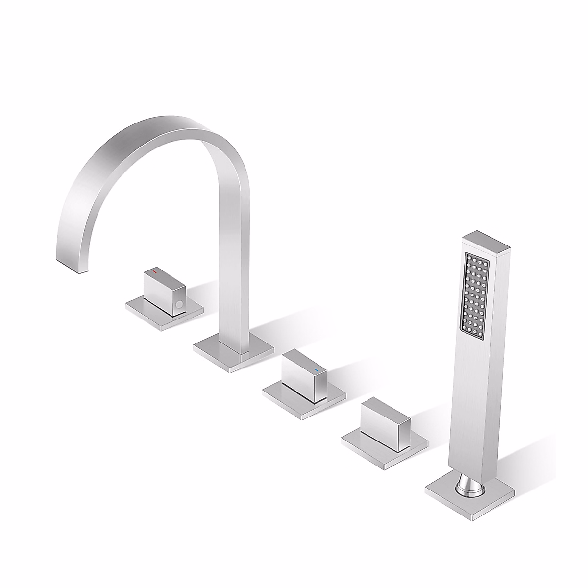 Roman Bathtub Faucet Set with Handheld Sprayer and Rough-in Valve Widespread Deck Mount 5 Hole Classic High Arch Tub Faucets Trim Kit 3 Handle with Diverter Lever Bath Tub Filler (Black)