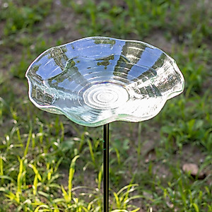 MUMTOP Outdoor Bird Bath, Glass Bird Baths Bowl with Metal Stake for Yard Lawn Garden Decorations, White