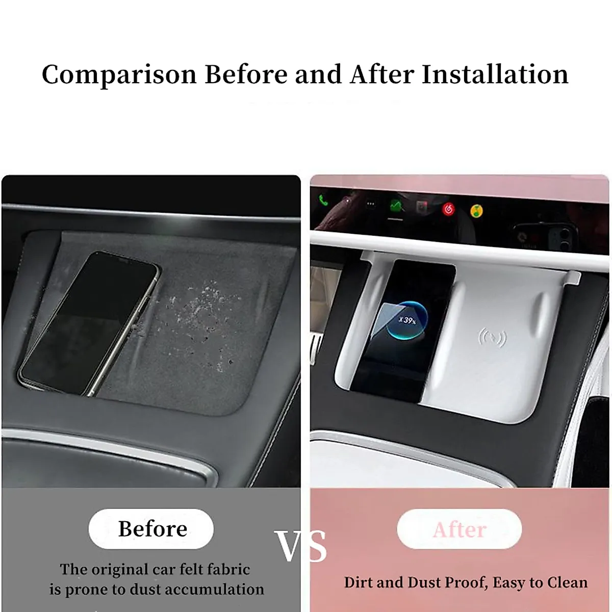 HNCYHX Center Console Wireless Charging Mat for Tesla Model 3 Model Y 2021-2023 ，Carbon Fiber Pattern Wireless Charging Silica Gel Mat Decoration Interior Car Accessories (White)