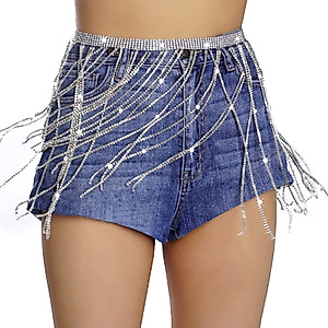 hoyuwak Rhinestone Waist Chain Belt Silver Gold Body Chain Crystal Belly Dance Chain Body Jewelry for Women Rave Festive (Style 1, Alloy(Silver), Rhinestone(Cystal White)