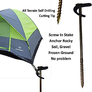Keyfit Tools All Terrain Tent Stake (8 Pack) Screw in Tent Stake Ground Anchor with Secura Strap for Extreme Winds Secure Tarps Fish Houses Hunting Ground Blinds Camping Tent