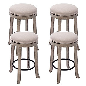 DUOMAY French Vintage Swivel Bar Stools Set of 4, 26” Counter Height Stools, Fabric Armless Barstool with Rubberwood Legs, Farmhouse Kitchen Island Chair for Dining Room Bar Coffee Shop, Beige