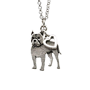Pitbull Charm Necklace, Pitty Dog Lover Gift, Silver Metal with Heart Pendant on a Chain, Ladies I Love Pit Bull Short Hair