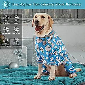 LovinPet Large Dog Clothes/Big Dog Onesie, Slim Fit, Lightweight Pullover/Full Coverage Dog Pjs/Happy Hippo Blue Print/Large Breed Dog Pjs/Medium