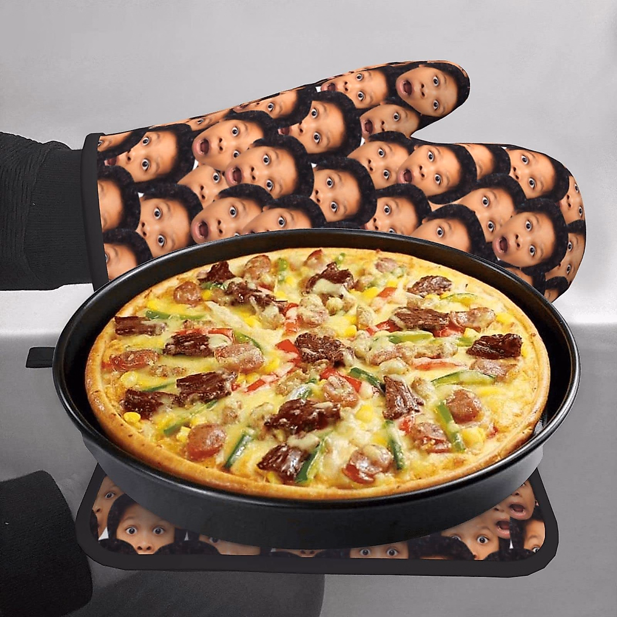 Custom Oven Mitts, Personalized Oven Mitts and Pot Holders with Your Face, Baking Gifts for Women for Kitchen Cooking, BBQ, Grillin-Style1, 1 Oven Mitts+ 1 Pot Holders