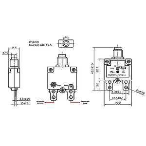ZOOKOTO 2PCS 10A DC50V AC125-250V Push Button Reset Circuit Breakers with Quick Connect Terminals and Waterproof Button Black Cap