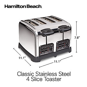 Hamilton Beach 24782 Retro Toaster with Wide Slots, Sure-Toast echnology, Bagel & Defrost Settings, Auto Boost to Lift Smaller Breads, 4 Slice, Polished Stainless Steel