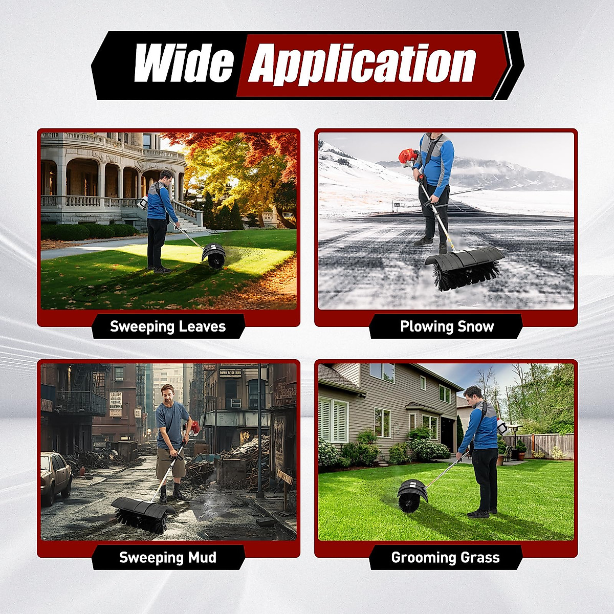 Bacacoo 52cc 2.3HP Gas Power Sweeper, Walk Behind Power Sweeper Broom 1700w Gas Engine Sweeper Lawn Gravel Turf for Cleaning Artificial Grass Sites Farms