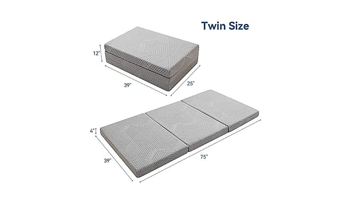 Vyfipt Tri Folding Mattress Twin Size - Portable Memory Foam Bed