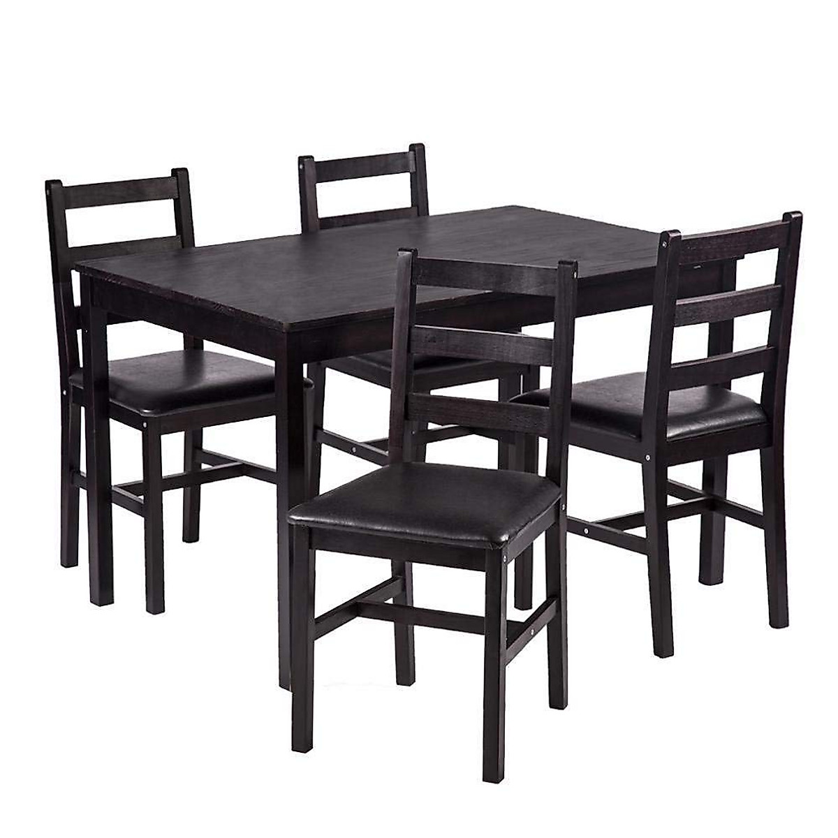 FDW 5PCS Dining Table Set Pine Wood Kitchen Dinette Table with 4 Chairs