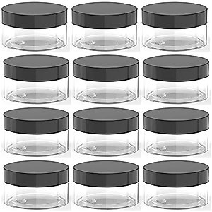1 Ounce Plastic Cosmetic Jars Leak Proof Clear Container with Lid for Cream, Lotion, Powder, ointment, etc, 12 Pcs.