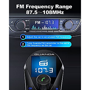 Bluetooth FM Transmitter (Upgraded Version) in-Car Wireless Radio Adapter Kit W 1.8" Color Display Hands-Free Call QC3.0 and Smart 2.4A Dual USB Ports, AUX Input/Output, TF Card MP3 Player