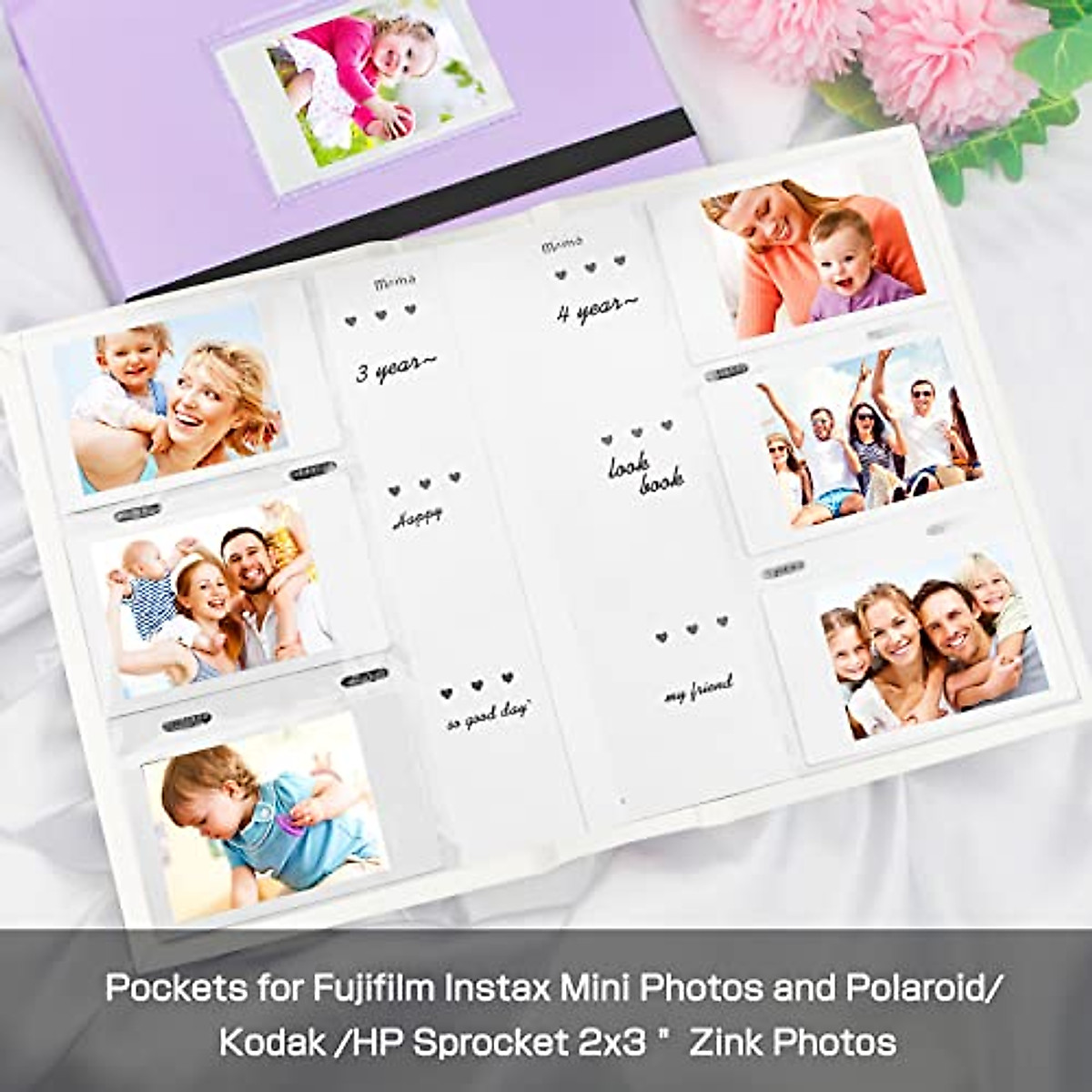 Photo Album for Fujifilm Instax Mini Camera, 180 Pockets Instax Mini Album with Memo Areas, 2X3 Photo Album for Polaroid 2x3 ZINK Film Camera, Fujifilm Instax Mini 1112 9 8 40 Evo Instant Camera, White