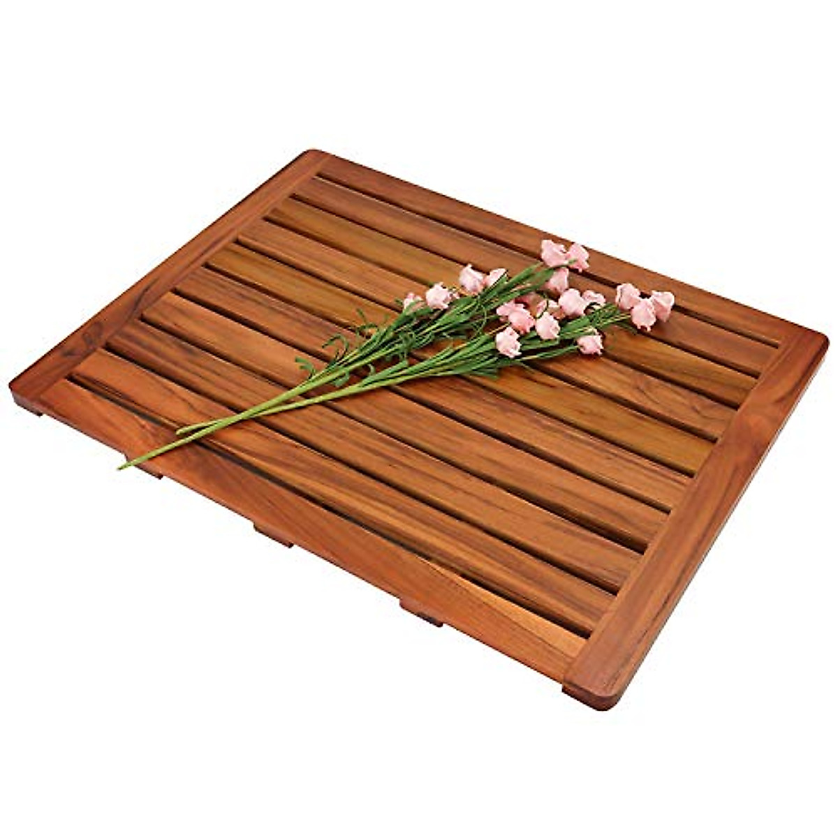 Utoplike Non Slip Teak Wood Bath Shower Mat, Teak Bathtub Caddy Tray Bath Tray, Teak Shower Bench Seat with Handles Set