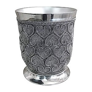 nu steel Beaded Heart Resin Decorative Small Trash Can Wastebasket, Garbage Container Bin for Bathrooms, Powder Rooms, Kitchens, Home Offices-Chrome, Large, Silver