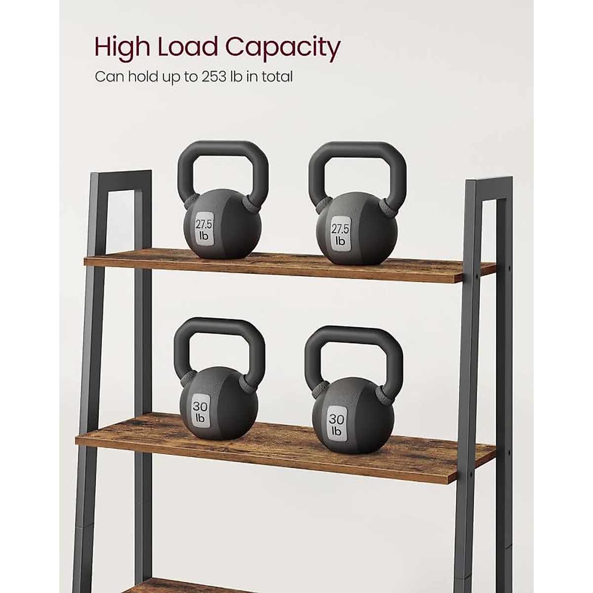 VASAGLE Ladder Shelf, 4-Tier Bookshelf, Storage Rack, Bookcase with Steel Frame, for Living Room, Home Office, Kitchen, Bedroom, Industrial Style, Rustic Brown and Black ULLS144B01