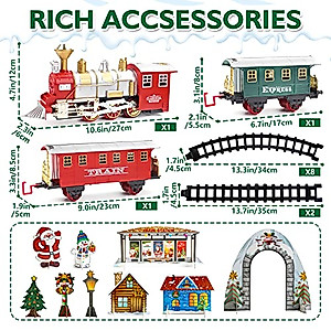 deAO Train Set for Christmas Tree,Classical Christmas Train Sets with Headlight, Smoke, Realistic Sounds, 3 Car Carriage and 11 Feet Track – Great Accessory for Kids and Christmas Decoration