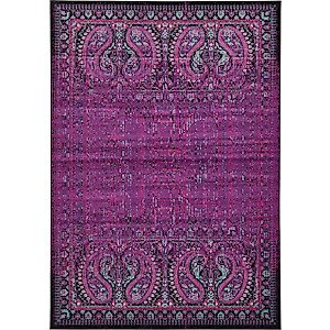 Unique Loom Imperial Collection Paisley, Distressed, Border, Vintage, Modern, Abstract Area Rug, 7 x 10 ft, Lilac/Black