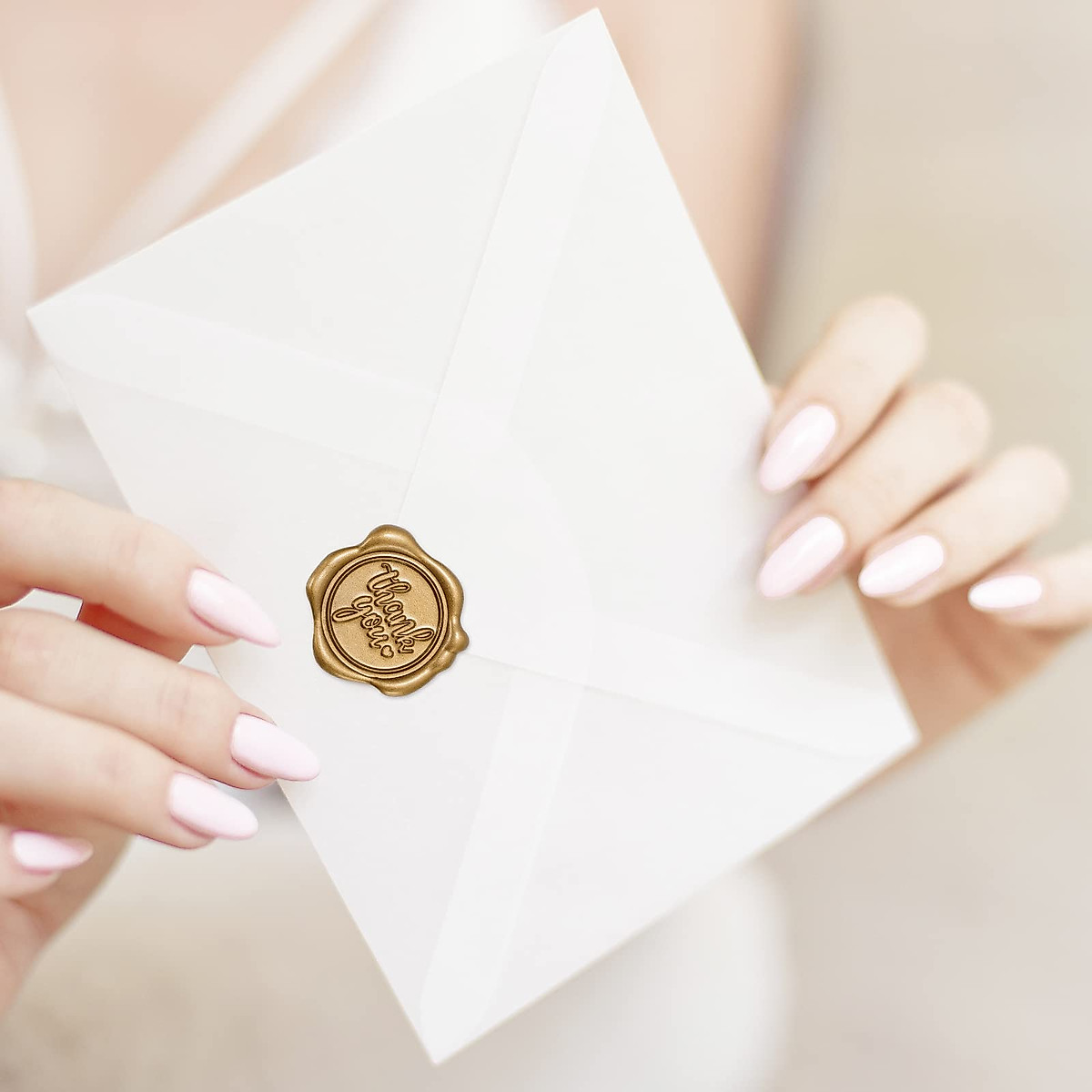 Whaline 50Pcs Thank You Wax Seal Stickers Gold Envelope Seal Stickers 3D Self-Adhesive Embossed Stickers for DIY Greeting Invitation Cards Snail Mails Wine Packages Gift Decor