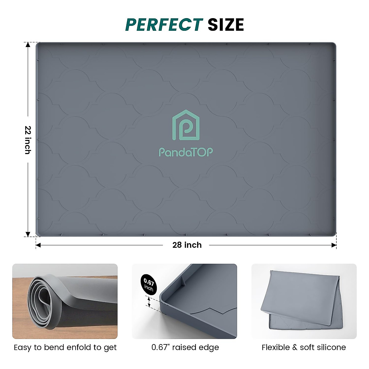 Under Sink Mat, 28" x 22" Silicone Kitchen Cabinet Tray, Waterproof & Flexible Under Sink Liner for Kitchen Bathroom and Laundry Room