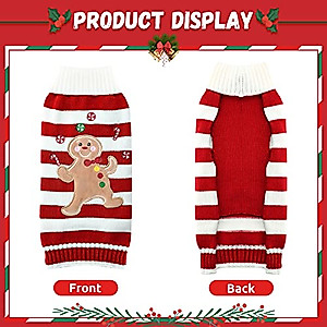 ABRRLO Christmas Dog Sweaters Cute Gingerbread Man Stripe Xmas Sweaters for Dogs Cats Warm Turtleneck Puppy Jumpers Pet Clothes Knitwear (L,Red Gingerbread)