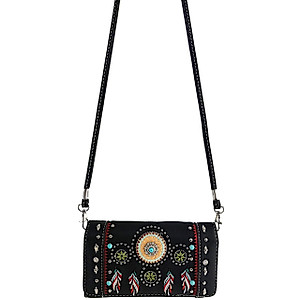 Zelris Tribal Dream Catcher Feather Embroidery CCW Concealed Carry Western Handbag And Wallet Set (Black)
