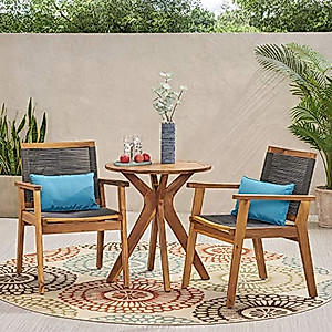 Tracy Outdoor Acacia Wood Bistro Set, Teak and Dark Gray
