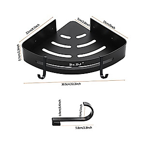 Dr.DJ Matte Black Corner Shower Shelf,Corner Shower Caddy, Adhesive Bathroom Shelf Wall Mounted,No Drilling Shower Shelf for Inside Shower,With 4 Hooks,For Bathroom,Kitchen,Restroom (2 PACK)