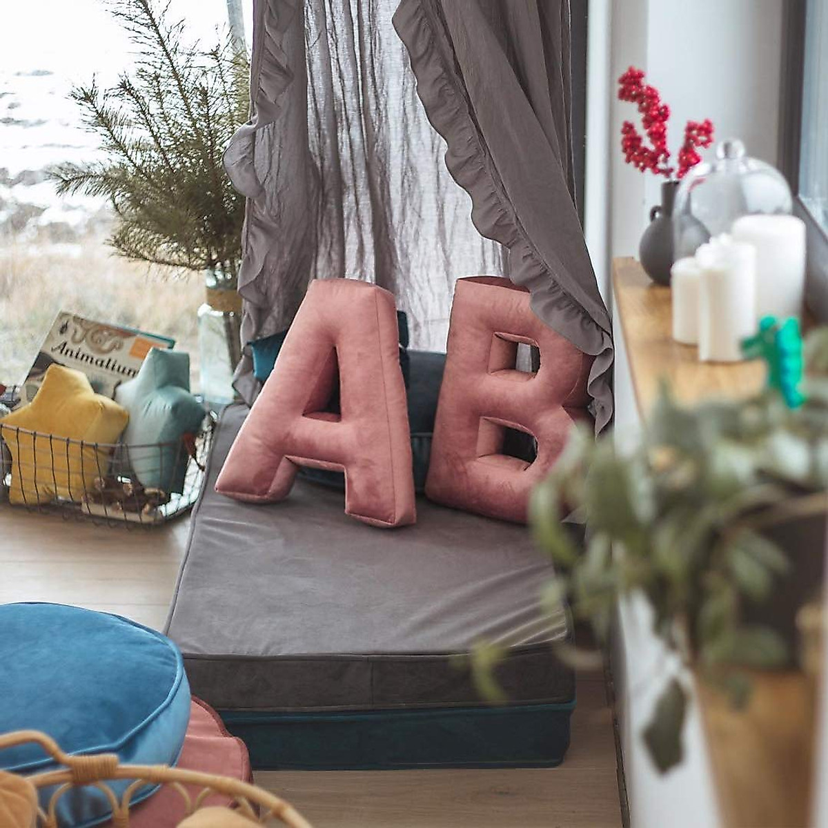 MOMAID Velvet Letter Pillow Soft Initial Throw Cushion Decorative Alphabet Kids Room Nursery Decor Baby Toddler Gift (Dusty Rose, Letter A)1 Count (Pack of 1)