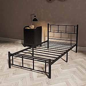 Twin Bed Frame with Headboard Metal Platform Bed 11inch Mattress Foundation with Storage No Box Spring Needed Easy Assembly,Black