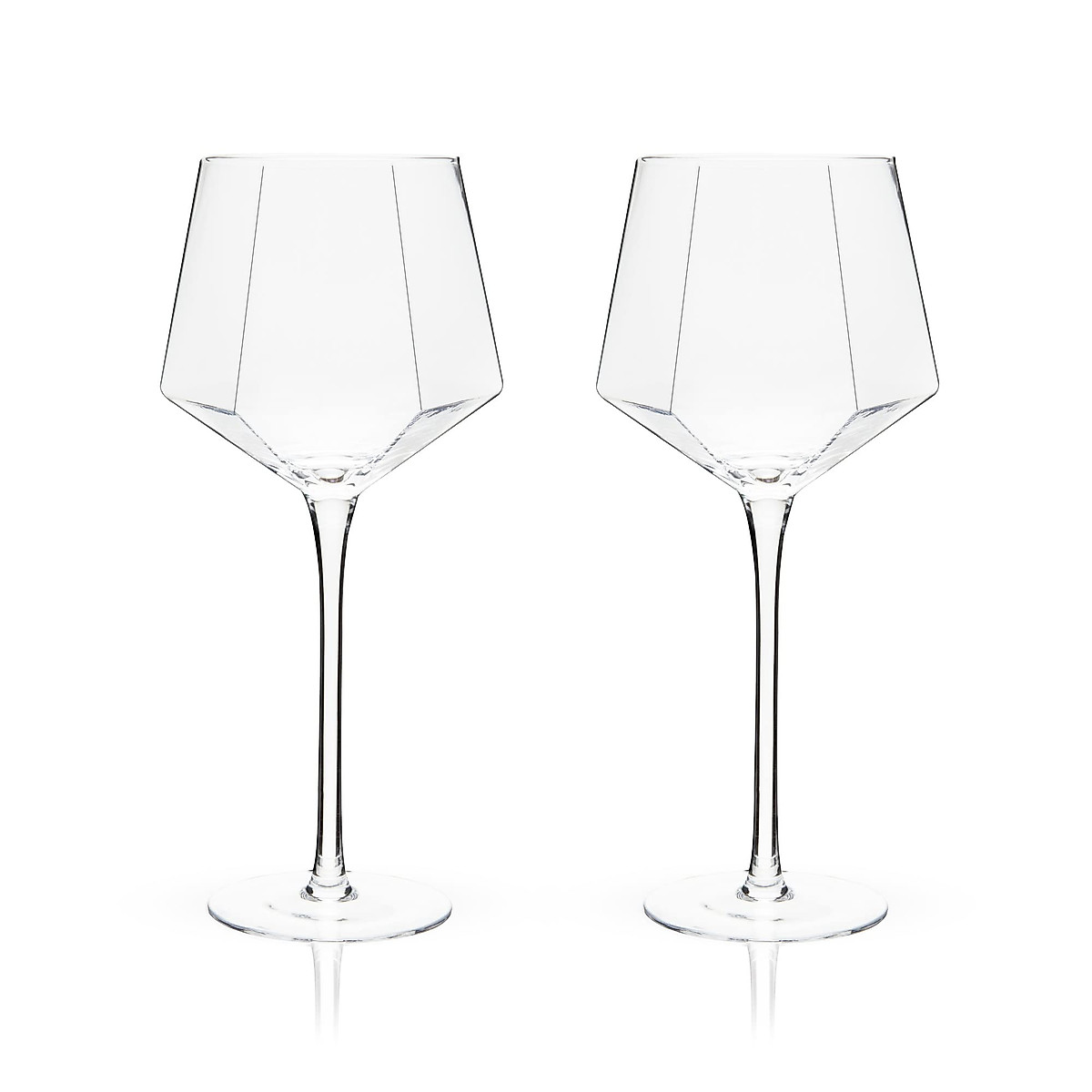 Viski Seneca Modern Wine Glasses - Long Stem Wine Glass Set for Red or White Wine - Dishwasher Safe Crystal 15.5oz Set of 2
