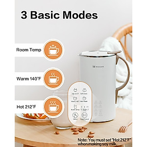 OK MOKKOM Automatic Nut Milk Maker 20 oz Soy Milk Maker, Homemade Almond, Oat, Coconut, Soy, or Plant-Based Milk Dairy Free Beverages, Almond Milk Maker with Delay Start/Boild Water/Self Clean - White