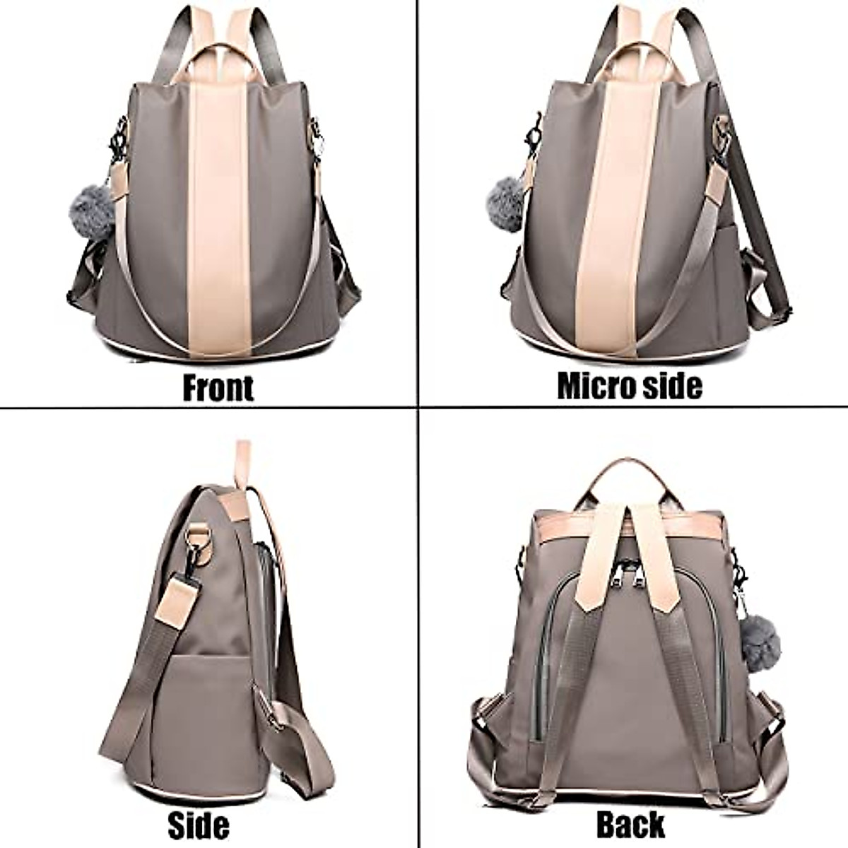 DDQYYSPP Women Backpack Purse Nylon Anti-theft Fashion Casual Lightweight Travel School Shoulder Bag（Khaki）