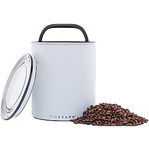 Planetary Design Airscape Stainless Steel Coffee Canister | Food Storage Container | Patented Airtight Lid | Push Out Excess Air Preserve Food Freshness (Medium, Matte White)