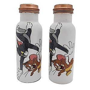 Copper Bottle Tom Printed Jerry Water Bottle For Drinking Water Multicolor Copper Water Bottle Leak Proof Copper Water Vessel Premium Bottle (Set Of 2) By ORNATE INTERNATIONAL