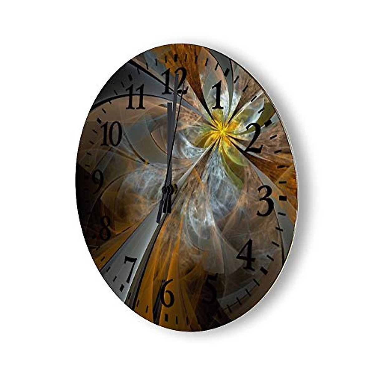 Wood Wall Clocks Symmetrical Yellow Fractal Flower Simple Watches Time for Kitchen Office Living Bedroom Wood Round Wall Clock Made in USA
