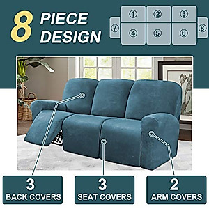 Esaytool Recliner Sofa Covers,Stretch Reclining Couch Covers for 1/2/3 Seat,Reclining Slipcovers Soft Furniture Protector Thick Soft Washable Reclining Sofa Slipcovers (Peacock Blue, Three Seat)