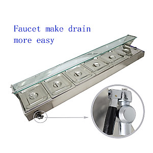 TECHTONGDA 6-Pan Bain-Marie Buffet Food Warmer Electric Steam Heater Stainless Steel Parties Catering Restaurants 1500W