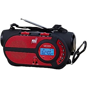 Jensen JEP-650R 2000mAh NOAA Emergency Weather Radio, Multiple Power Portable, Power Bank, AM/FM LED Flashlight, USB Cellphone Charger, (Red/Black)