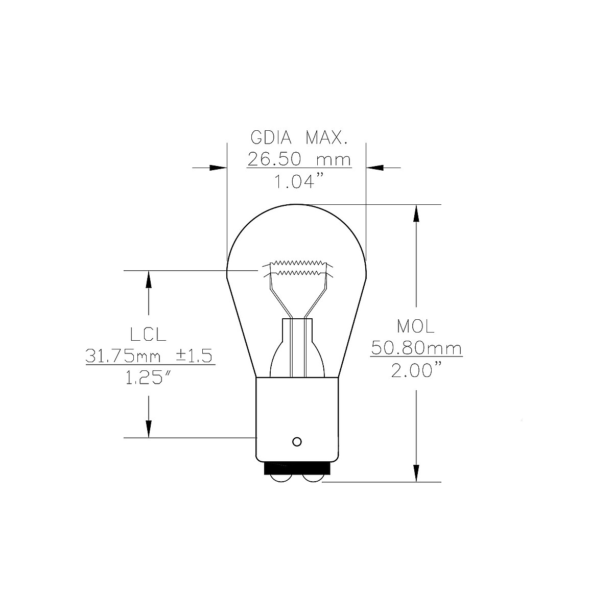 CEC Industries #1158 Bulbs, 6.4/7 V, 16.57/5.25 W, BA15d Base, S-8 shape (Box of 10)
